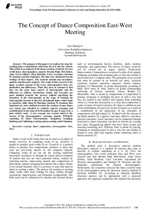 (PDF) The Concept of Dance Composition East-West Meeting