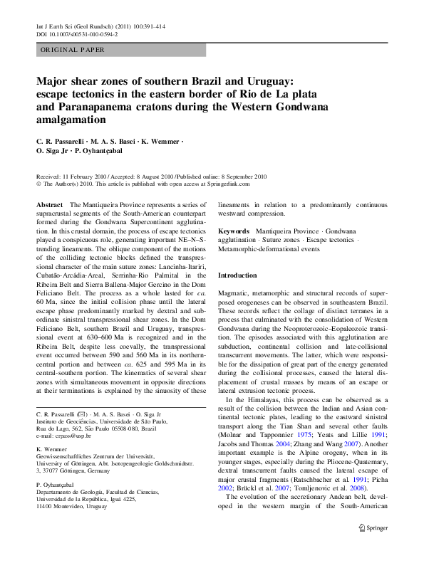 (PDF) Major shear zones of southern Brazil and Uruguay: escape ...