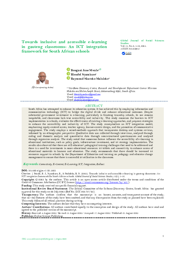 (PDF) Towards inclusive and accessible e-learning in gauteng classrooms ...