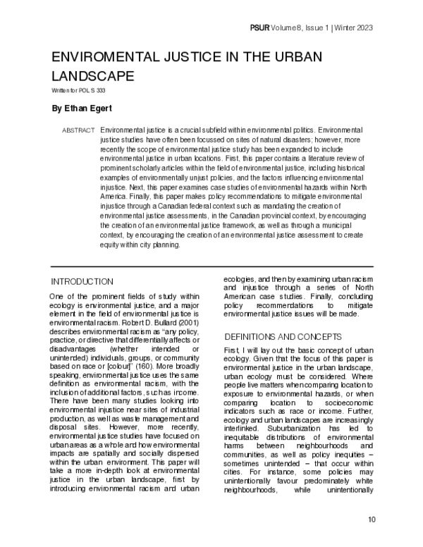 (PDF) Environmental Justice in the Urban Landscape
