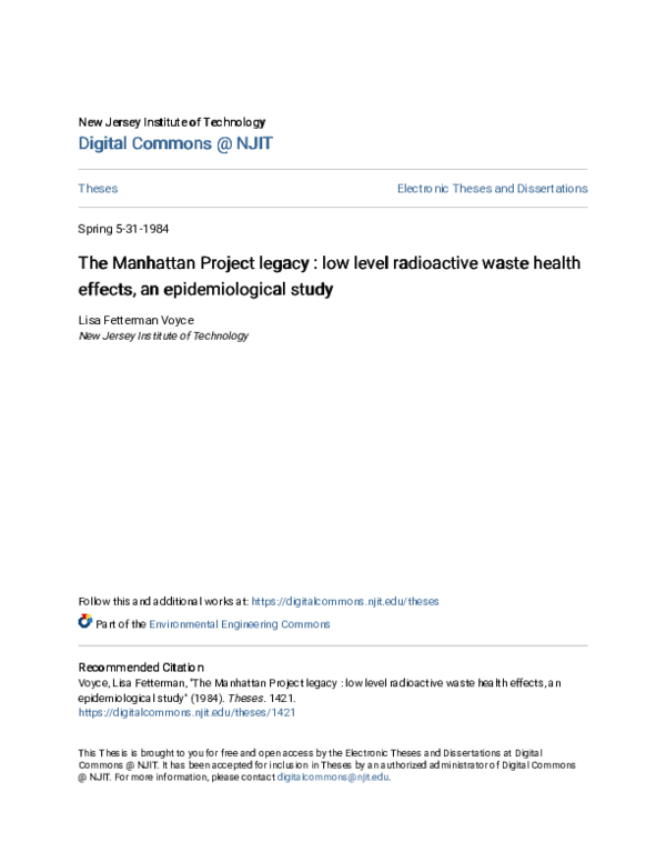 (PDF) The Manhattan Project legacy : low level radioactive waste health ...