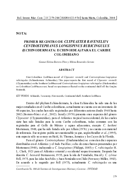 (PDF) Primer registro de Clypeaster ravenelii y Centrostephanus ...