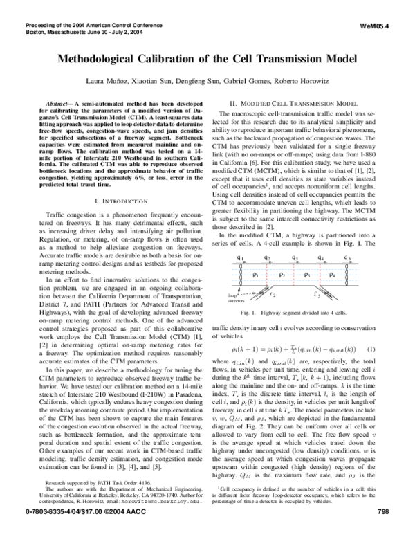 (PDF) Methodological calibration of the cell transmission model