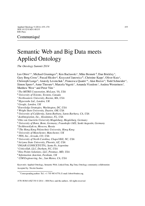 (PDF) Semantic Web and Big Data meets Applied Ontology