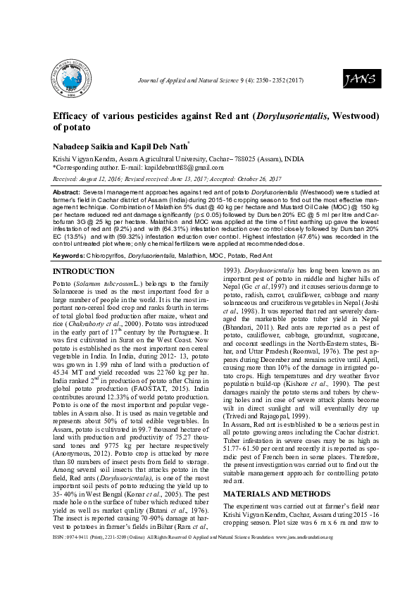 (PDF) Efficacy of various pesticides against Red ant (Dorylus ...