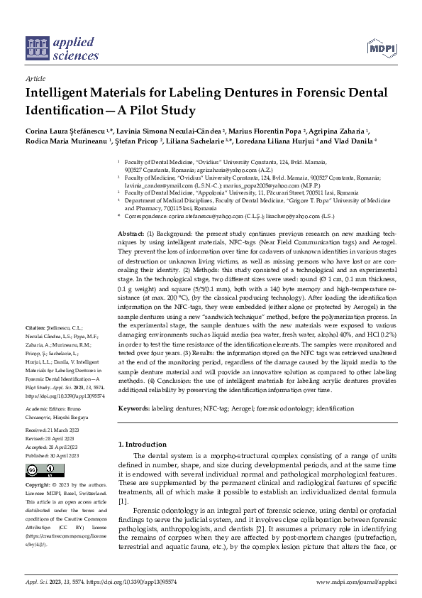 (PDF) Intelligent Materials for Labeling Dentures in Forensic Dental ...