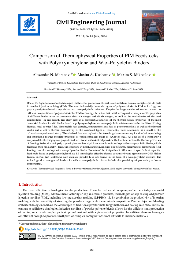 (PDF) Comparison of Thermophysical Properties of PIM Feedstocks with ...