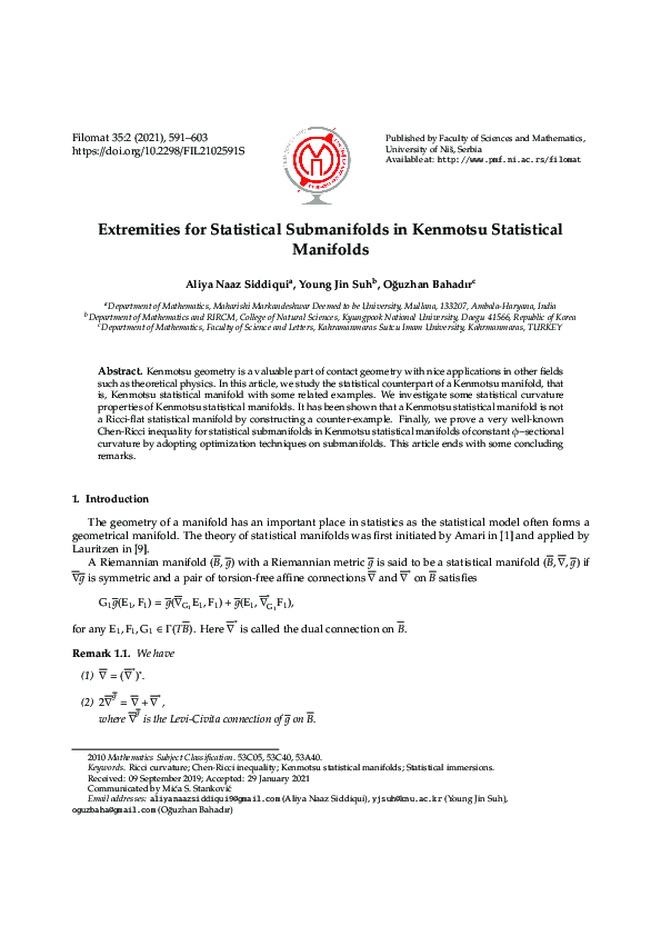 (PDF) Extremities for statistical submanifolds in Кenmotsu statistical ...