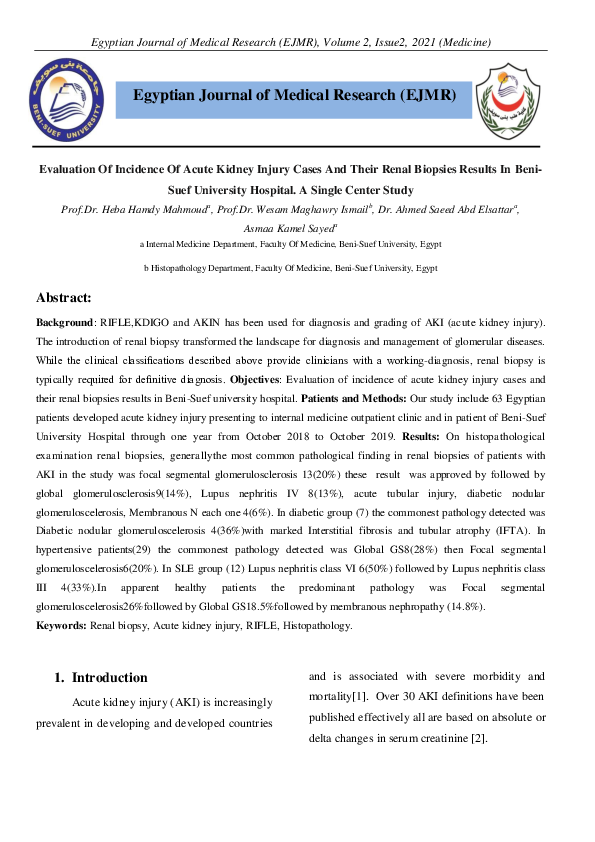 (PDF) Evaluation Of Incidence Of Acute Kidney Injury Cases And Their Renal Biopsies Results In ...