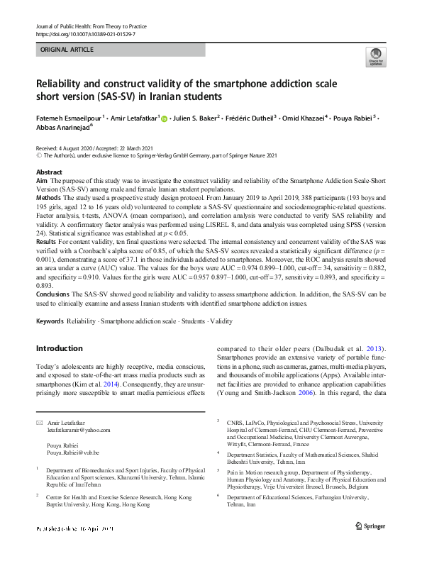 (PDF) Reliability and construct validity of the smartphone addiction ...