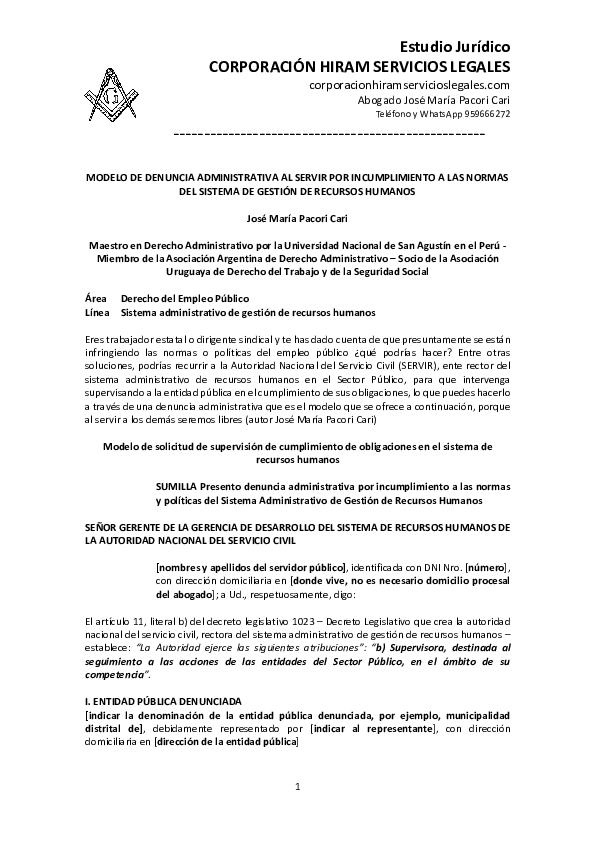 (PDF) MODELO DENUNCIA A SERVIR POR INCUMPLIMIENTO DE LA ENTIDAD PÚBLICA ...