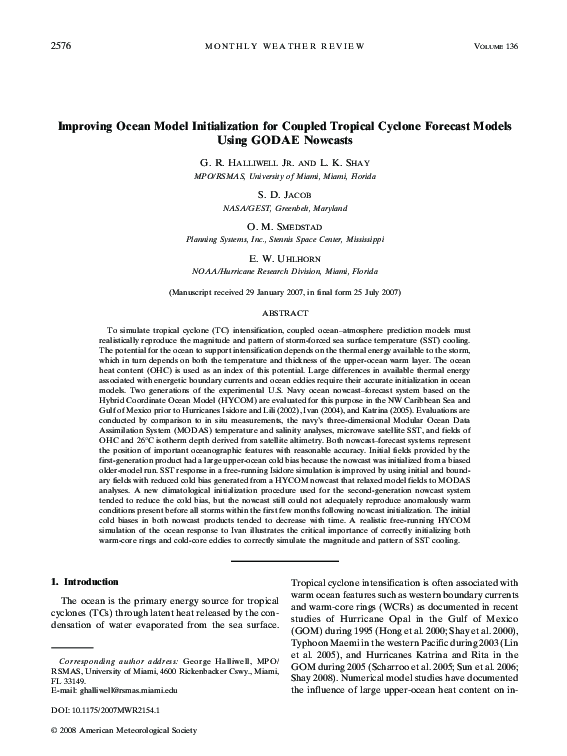 (PDF) Improving Ocean Model Initialization for Coupled Tropical Cyclone ...