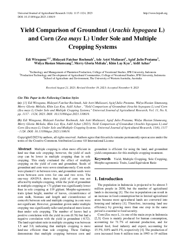 (PDF) Yield Comparison of Groundnut (Arachis hypogaea L) and Corn (Zea ...
