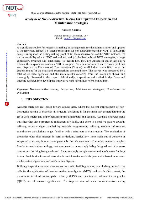 (PDF) Analysis of Non-destructive Testing for Improved Inspection and ...