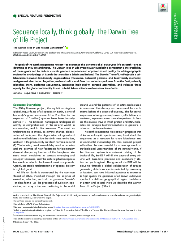 (PDF) Sequence locally, think globally: The Darwin Tree of Life Project