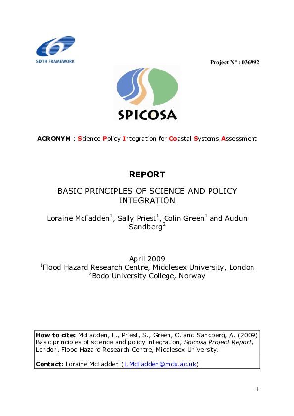 (PDF) Basic Principles of Science and Policy Integration