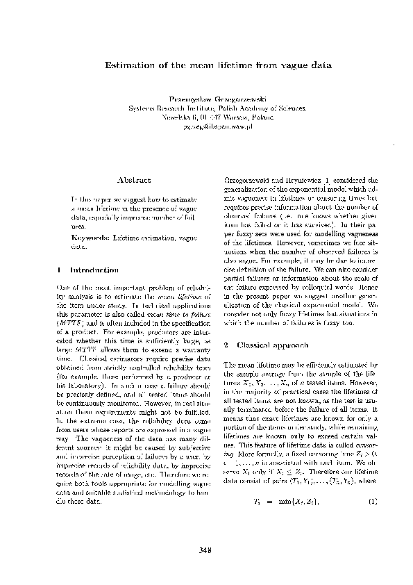 (PDF) Estimation of the mean lifetime from vague data