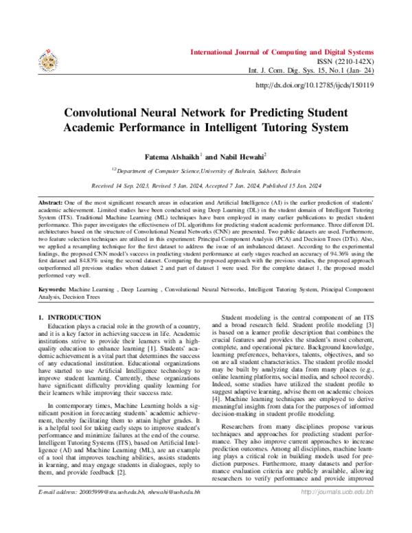 (PDF) Convolutional Neural Network for Predicting Student Academic Performance in Intelligent ...