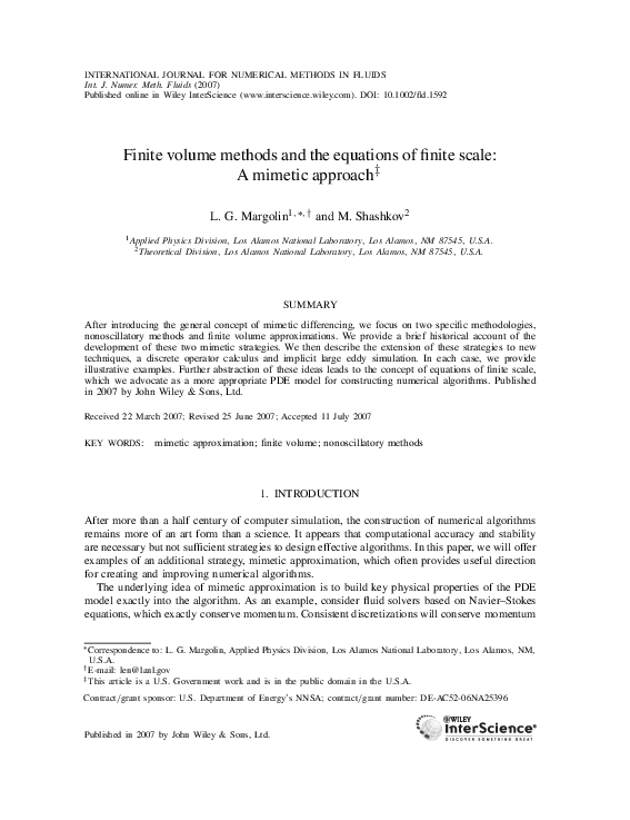 (PDF) Finite volume methods and the equations of finite scale: A ...