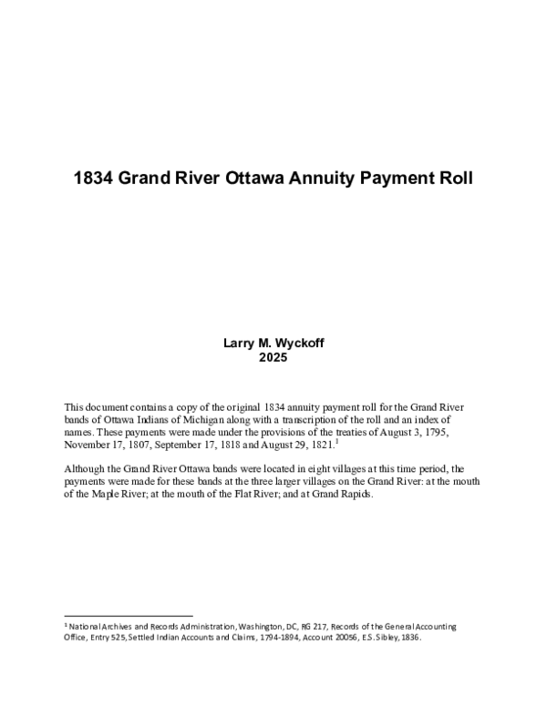 (PDF) 1834 Grand River Ottawa Annuity Payment Roll