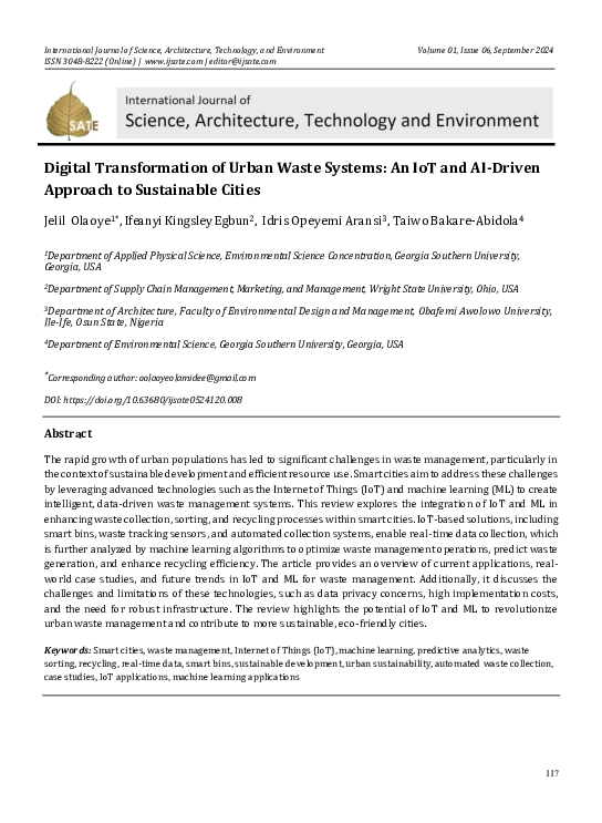 (PDF) Digital Transformation of Urban Waste Systems: An IoT and AI ...