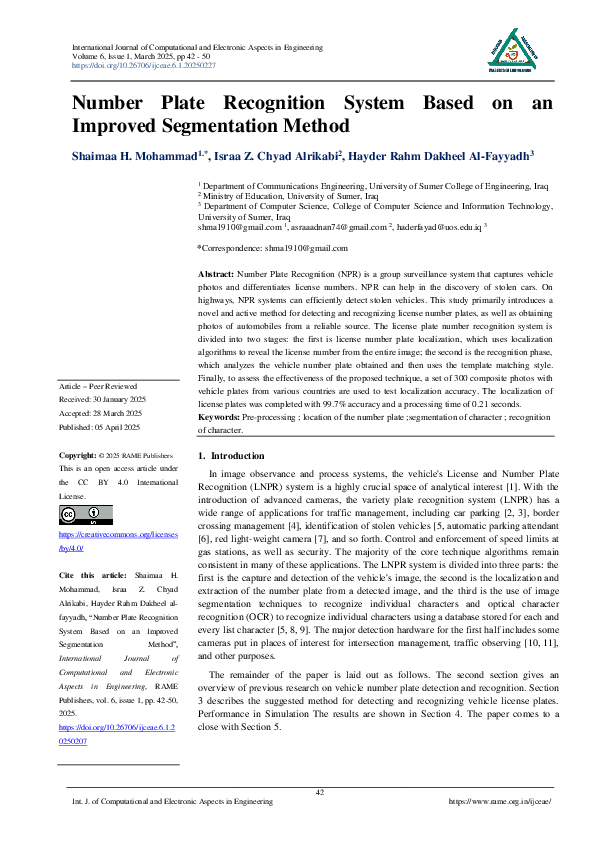 (PDF) Number Plate Recognition System Based on an Improved Segmentation Method