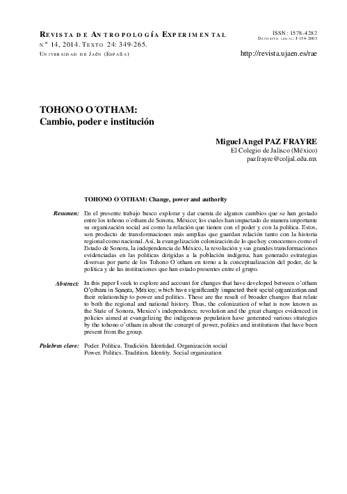 (PDF) TOHONO O´OTHAM: Cambio, poder e institución