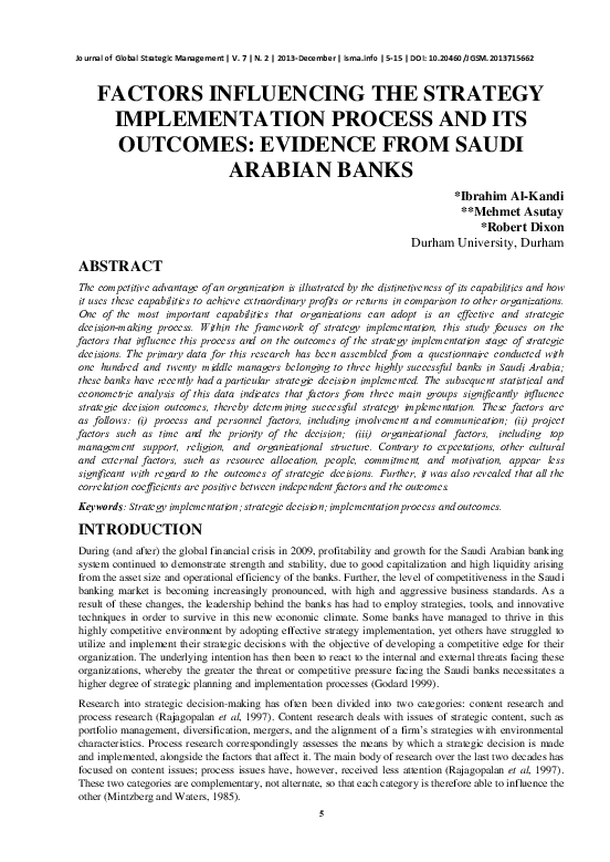 (PDF) Factors Influencing the Strategy Implementation Process and Its ...