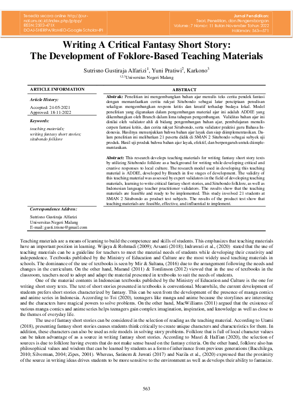 (PDF) Writing A Critical Fantasy Short Story: The Development of ...