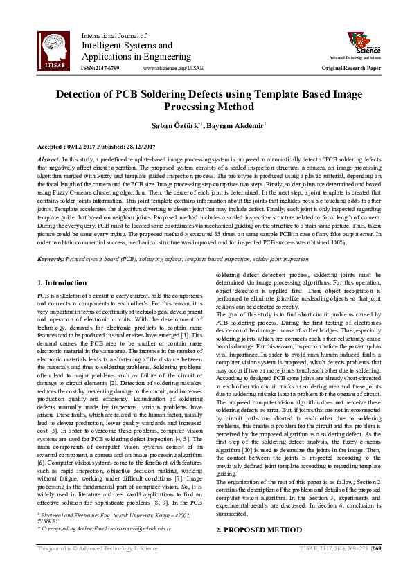 (PDF) Detection of PCB Soldering Defects using Template Based Image Processing Method