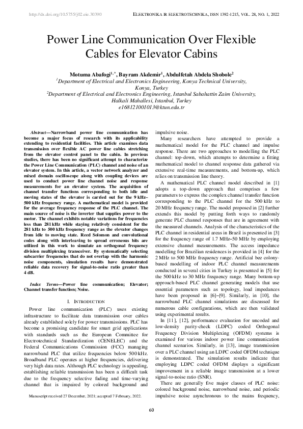 (PDF) Power Line Communication Over Flexible Cables for Elevator Cabins