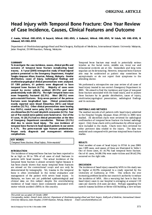(PDF) Head injury with temporal bone fracture: one year review of case ...