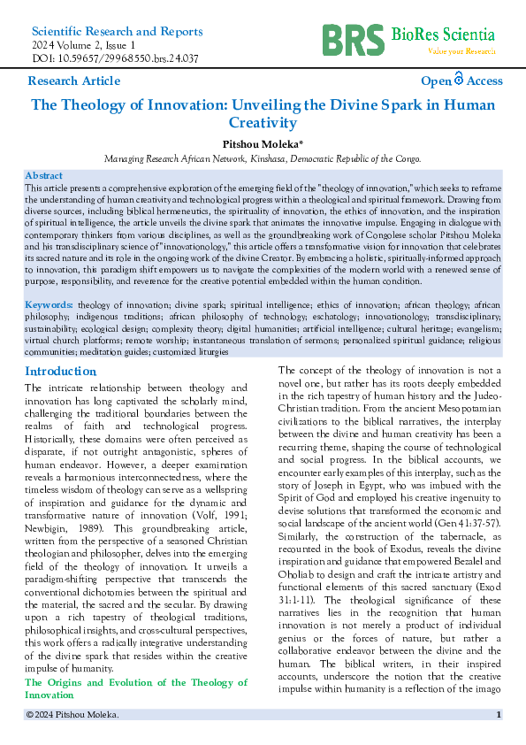 (PDF) The Theology of Innovation: Unveiling the Divine Spark in Human ...