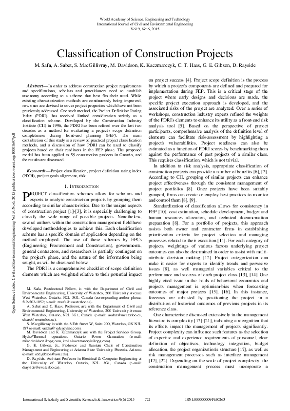 (PDF) Classification Of Construction Projects