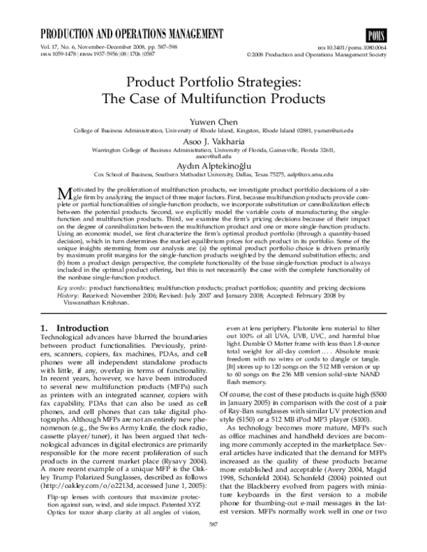 (PDF) Product Portfolio Strategies: The Case of Multifunction Products