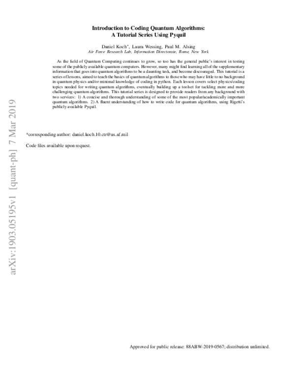 (PDF) Introduction to Coding Quantum Algorithms: A Tutorial Series ...