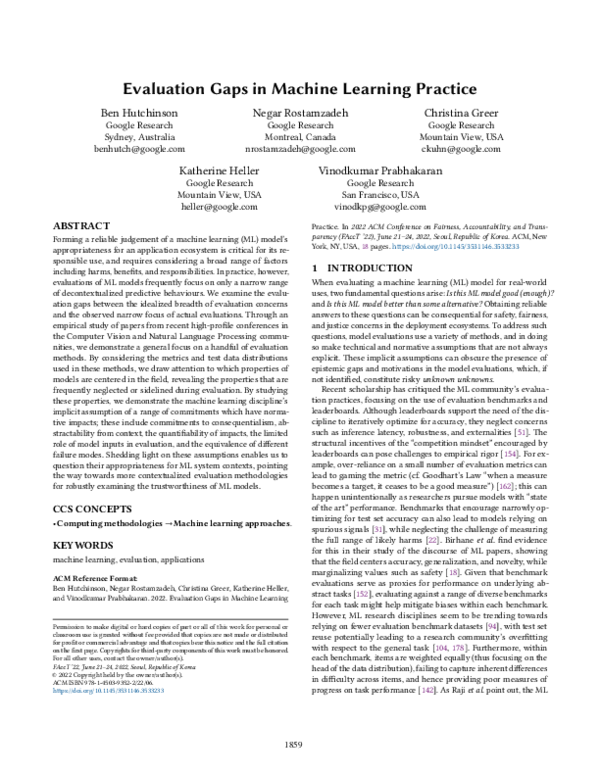 (PDF) Evaluation Gaps in Machine Learning Practice