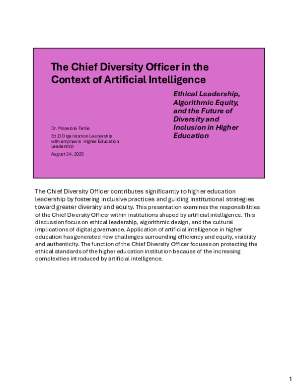 (PDF) The Chief Diversity Officer in the Context of Artificial Intelligence