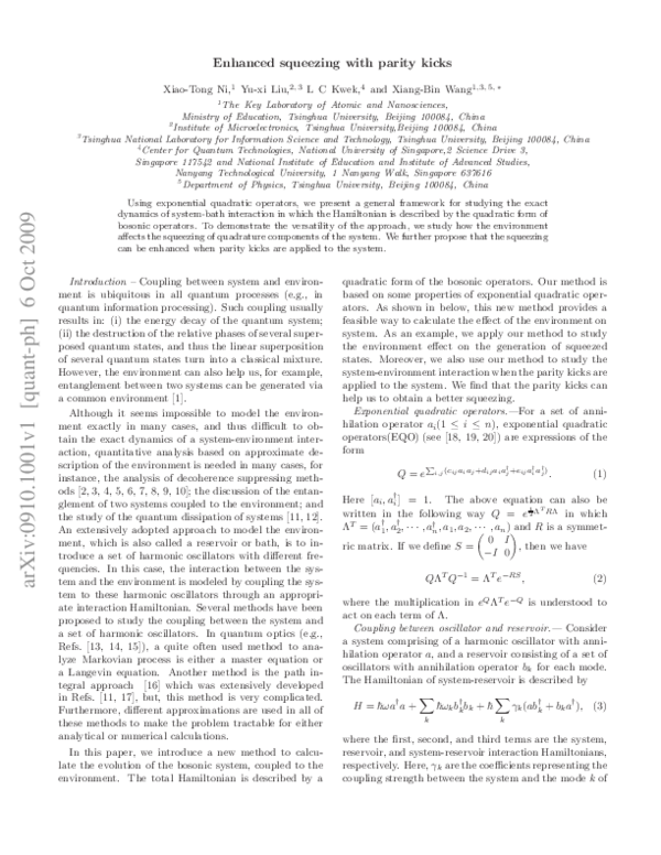 (PDF) Exponential quadratic operators and evolution of bosonic systems ...