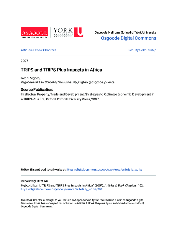 (PDF) TRIPS and TRIPS Plus Impacts in Africa