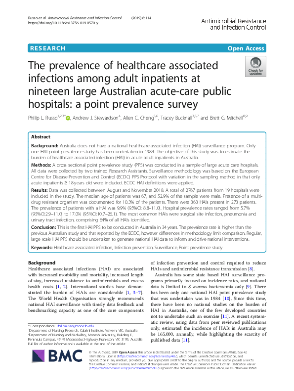 (PDF) The prevalence of healthcare associated infections among adult ...