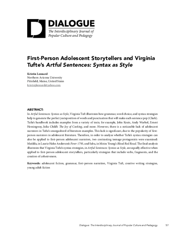 (PDF) First-Person Adolescent Storytellers and Virginia Tufte’s Artful ...