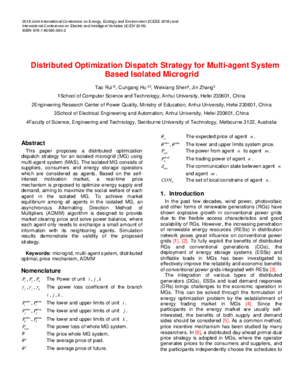 (PDF) Distributed Optimization Dispatch Strategy for Multi-agent System Based Isolated Microgrid