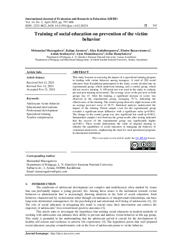 (PDF) Training of social education on prevention of the victim behavior