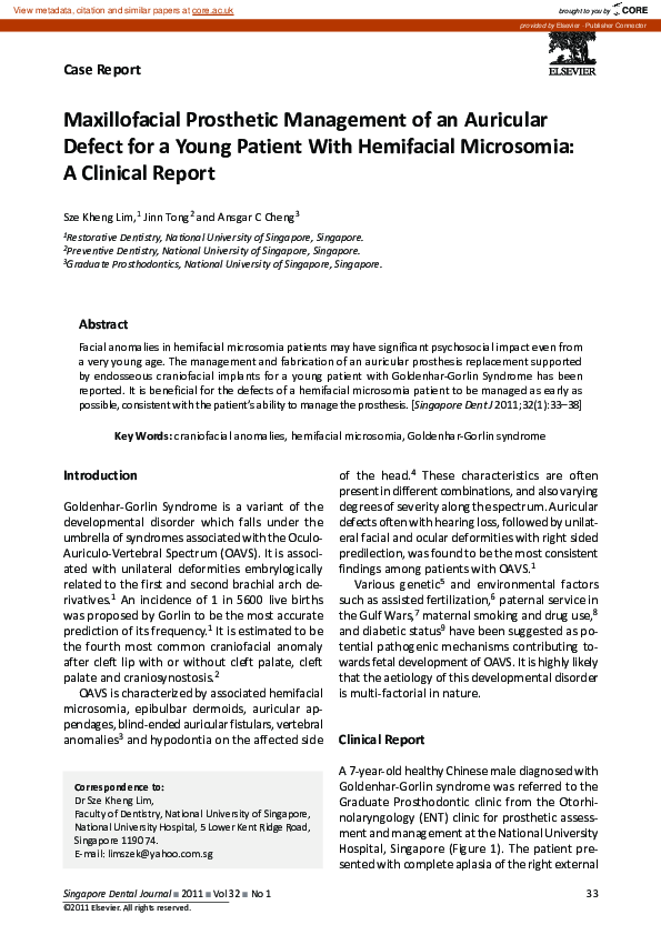 (PDF) Maxillofacial Prosthetic Management of an Auricular Defect for a ...