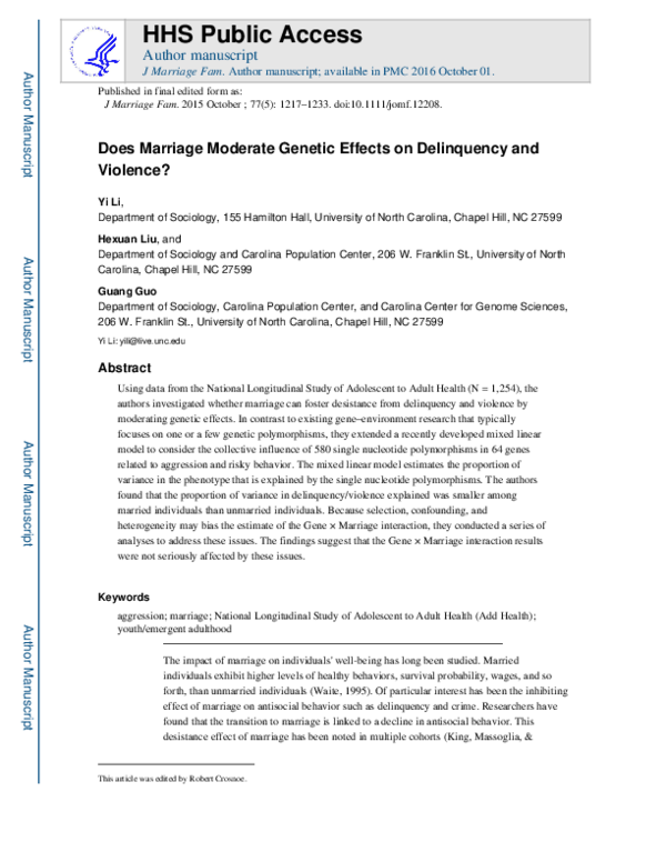 (PDF) Does Marriage Moderate Genetic Effects on Delinquency and ...