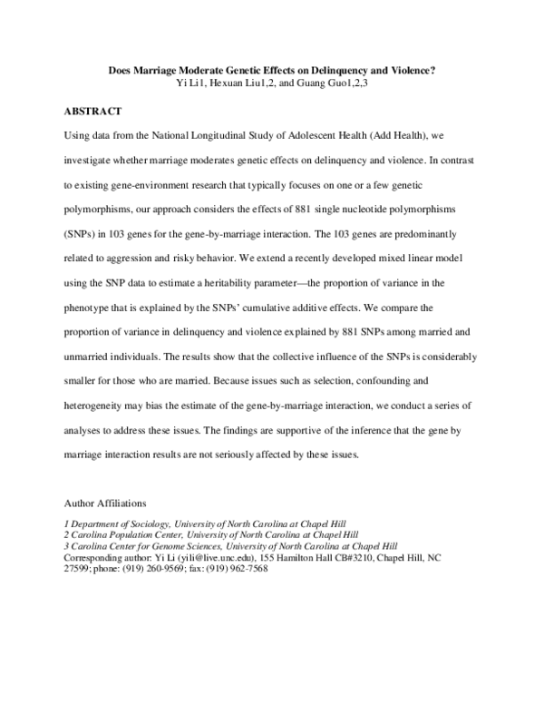 (PDF) Does Marriage Moderate Genetic Effects on Delinquency and Violence?