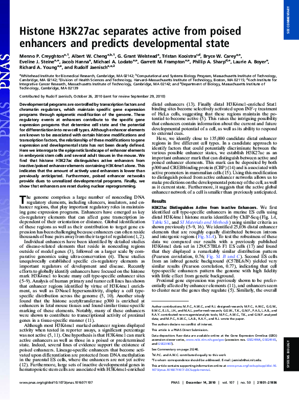 (PDF) Histone H3K27ac separates active from poised enhancers and ...