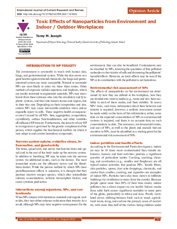 (PDF) Toxic Effects of Nanoparticles from Environment and Indoor ...