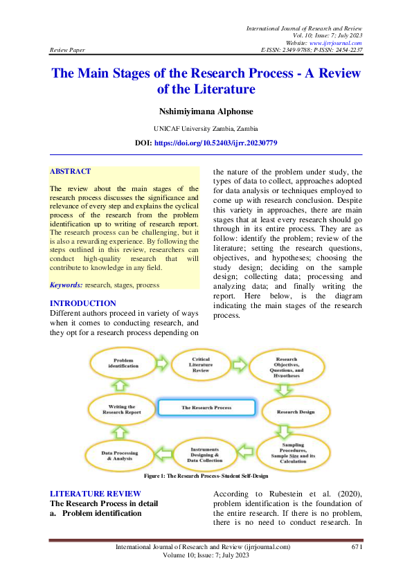 (PDF) The Main Stages of the Research Process -A Review of the Literature